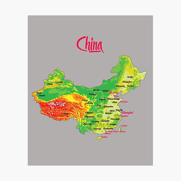 "China physical map topographic map of China Borders, Capitals and ...