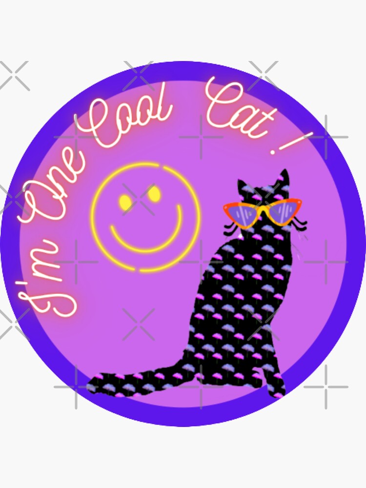 Pegatina «'I'm One Cool Cat' Purrsonality gato negro con gafas de sol y ...
