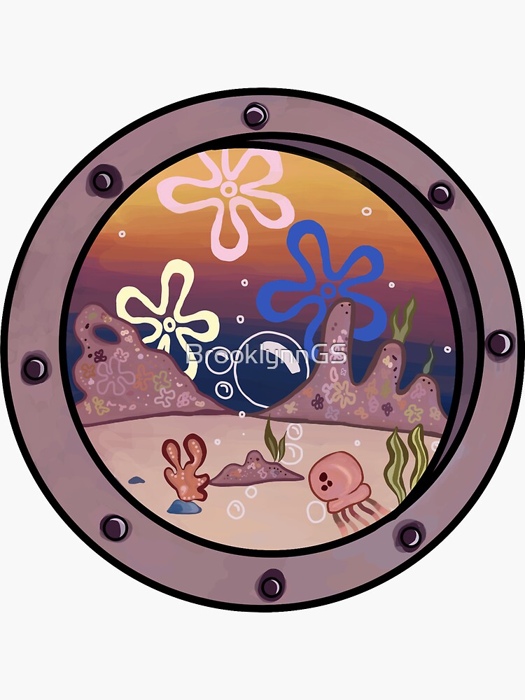 Pegatina «ventana Puesta De Sol De Bob Esponja De Brooklynngs Redbubble