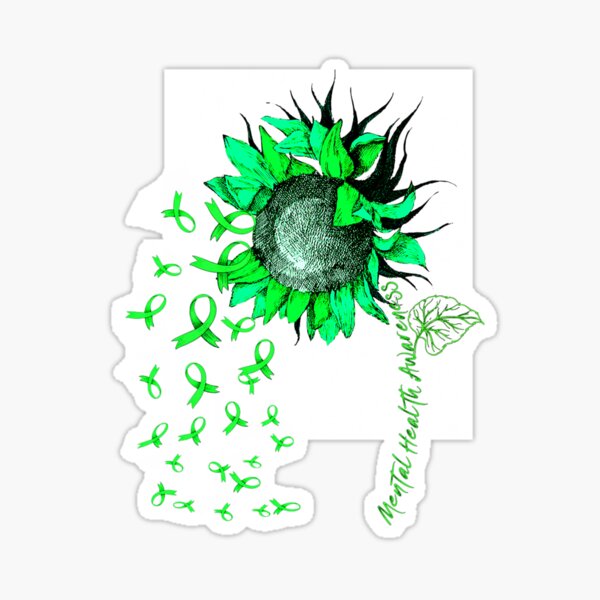 Mental Health Awareness Sunflower Green Ribbon Sticker For Sale By