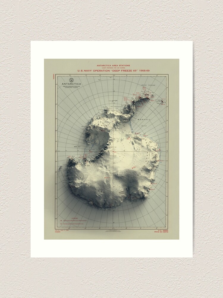 "1968 Antarctica Relief Map 3D digitally-rendered" Art Print for Sale ...