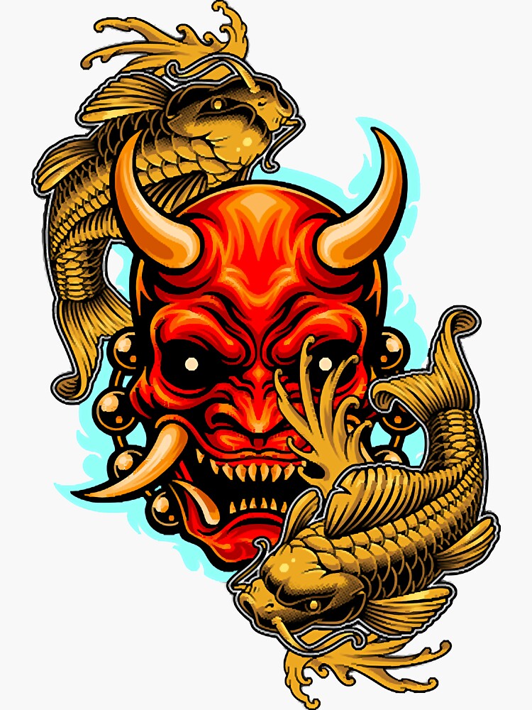 "Oni with koi fish " Sticker for Sale by Leingangb | Redbubble
