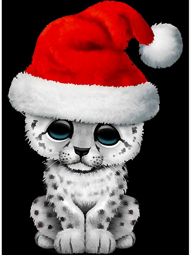 "Cute Snow leopard Cub Wearing a Santa Hat " Art Print by Dauterman03 ...