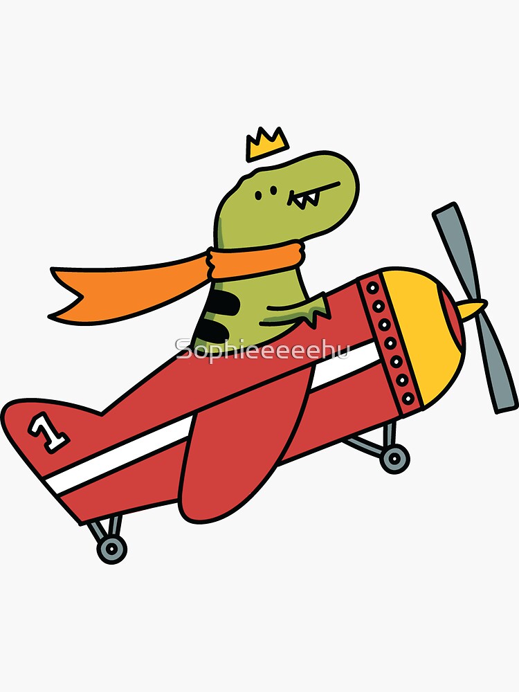 ""DINO THE PILOT" t-rex dinosaur on a plane" Sticker for Sale by ...