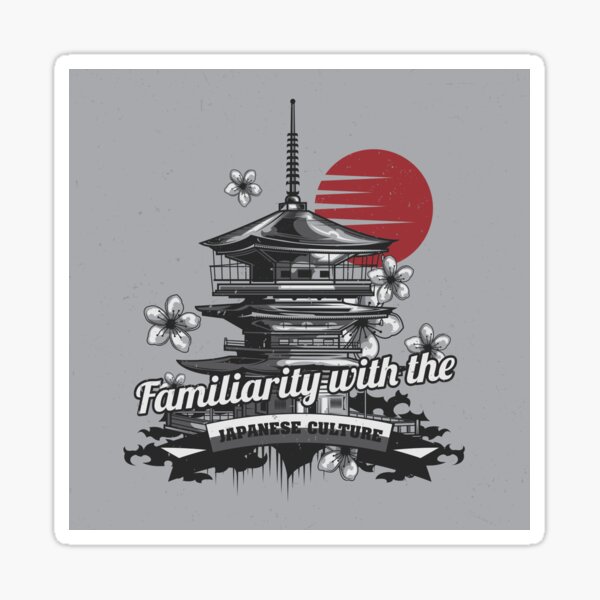 "T-shirt Label Design with Illustration Japanese Temple" Sticker by ...