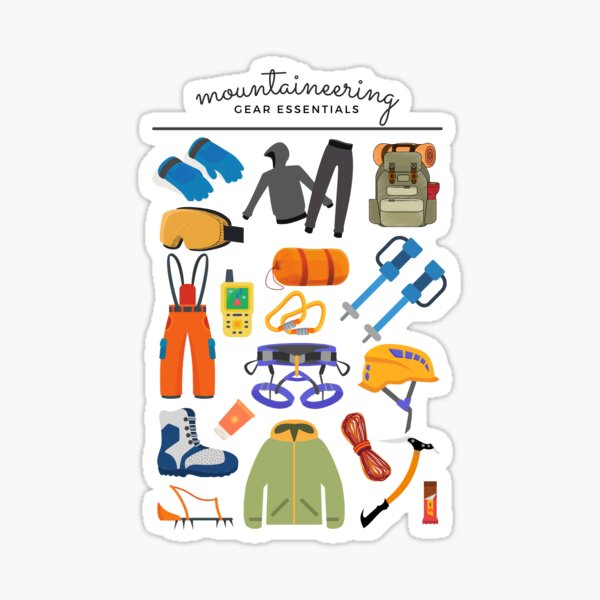 "Mountaineering gear essentials" Sticker for Sale by Redbubbler1234 ...