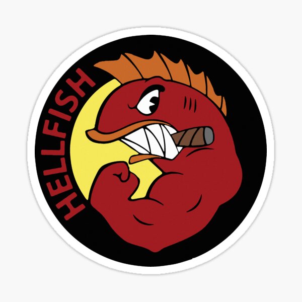 "Flying Hellfish | The Simpsons Themed | @HeckinFarOut" Sticker for ...
