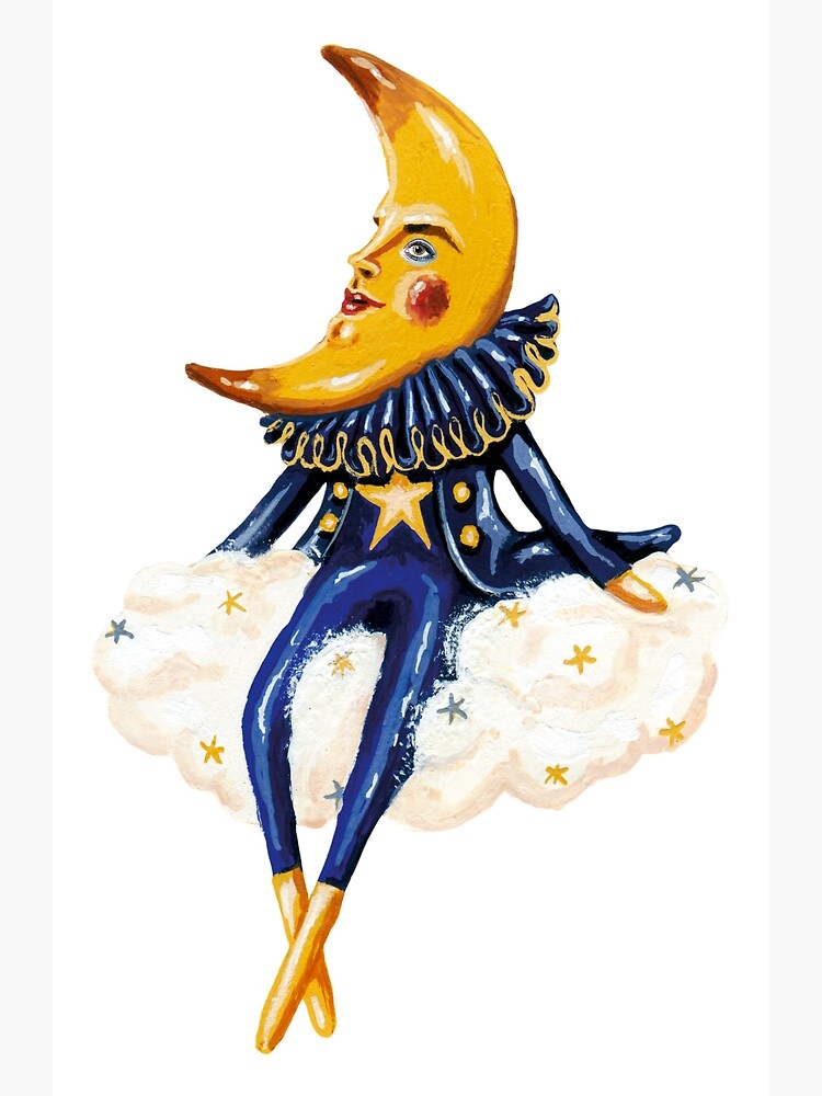 "Crescent moon man sitting on cloud" Poster for Sale by kayradcliffe ...