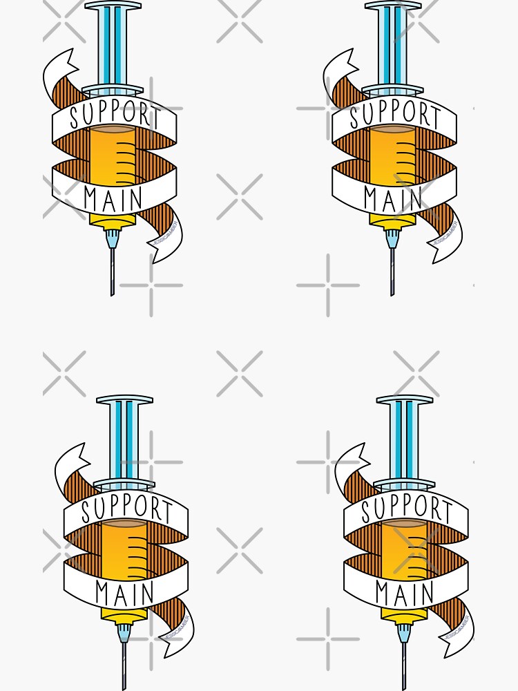 "Support Main Gamer Yellow Cartoon Syringe 4x Sticker Sheet" Sticker ...