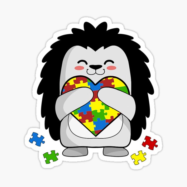 "Autism Awareness Cute Hedgehog Puzzle Heart Pieces" Sticker for Sale ...