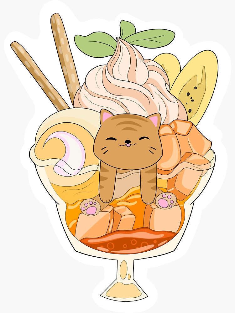 "Cat Parfait Sticker " Sticker for Sale by iroha96 | Redbubble