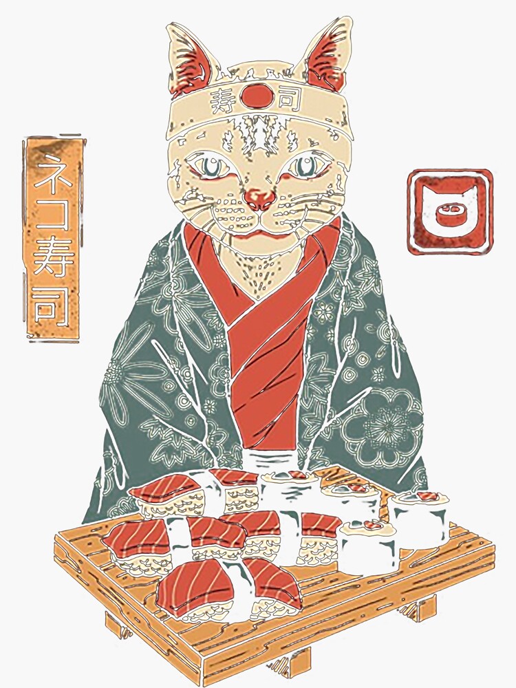 "Sushi Chef Cat " Sticker for Sale by beatriceody | Redbubble