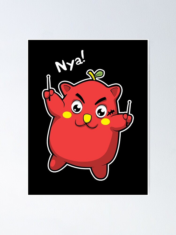 "Nyango Star - Cute Japanese Apple Cat Drummer Mascot" Poster for Sale ...