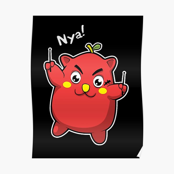 "Nyango Star - Cute Japanese Apple Cat Drummer Mascot" Poster for Sale ...