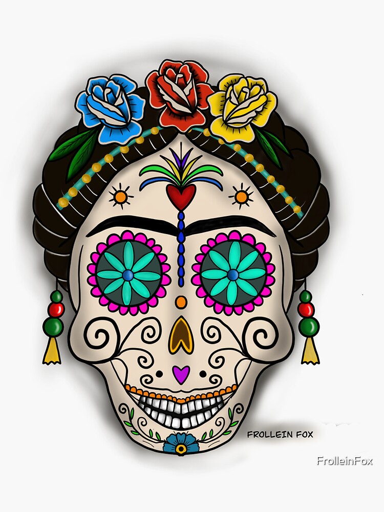 "Frida Kahlo x Sugar Skull" Sticker for Sale by FrolleinFox | Redbubble