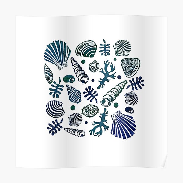 "Seashells and beach vibes - aquamarine colorway" Poster for Sale by ...