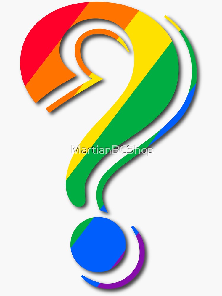 "Question mark in rainbow for super hero or villain work." Sticker for ...