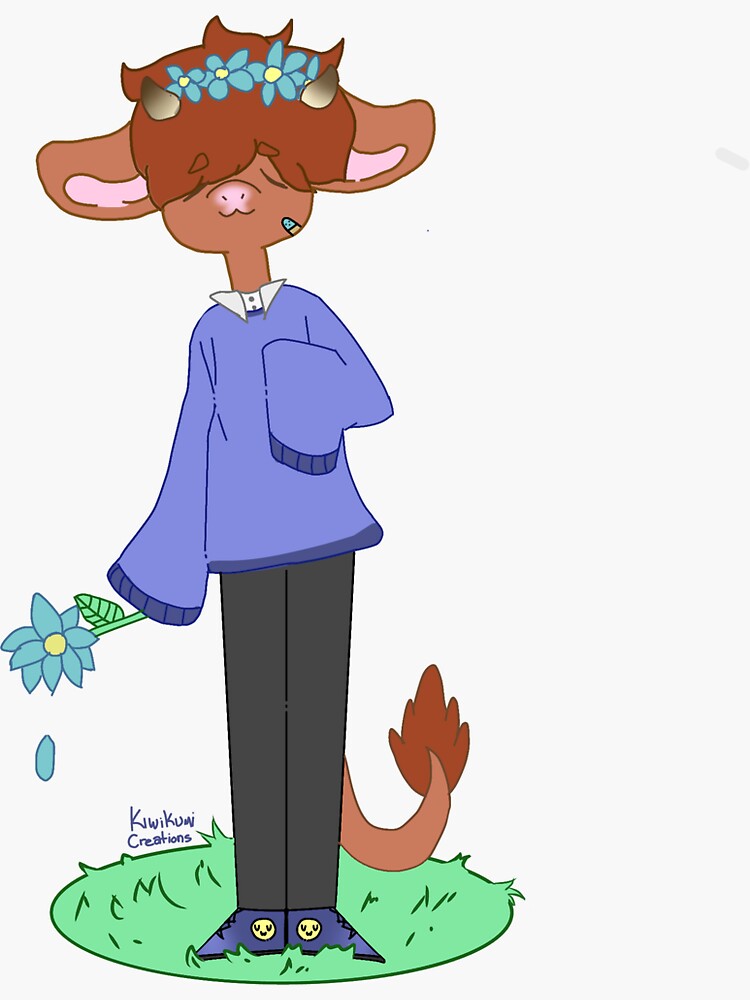 "Cute Fluffy Cow picking flowers ( jaxson)" Sticker for Sale by ...