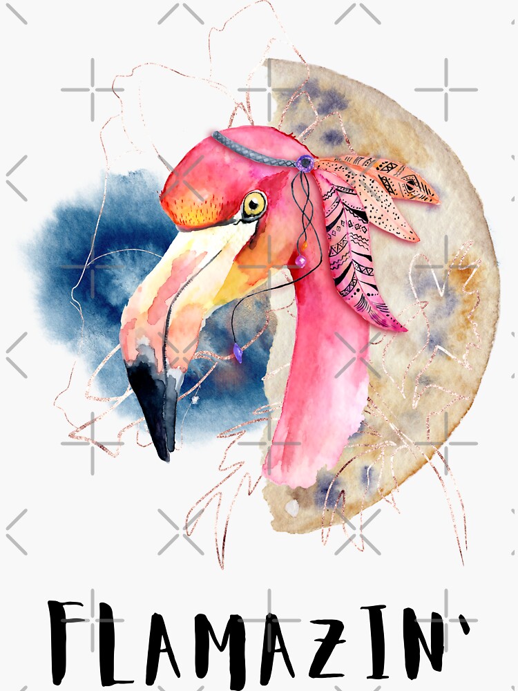 "Boho, Fun, and Artsy Flamingo in Front of the Moon" Sticker by ...