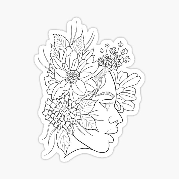 "Flowers with girl face sketch" Sticker by blink-designs | Redbubble