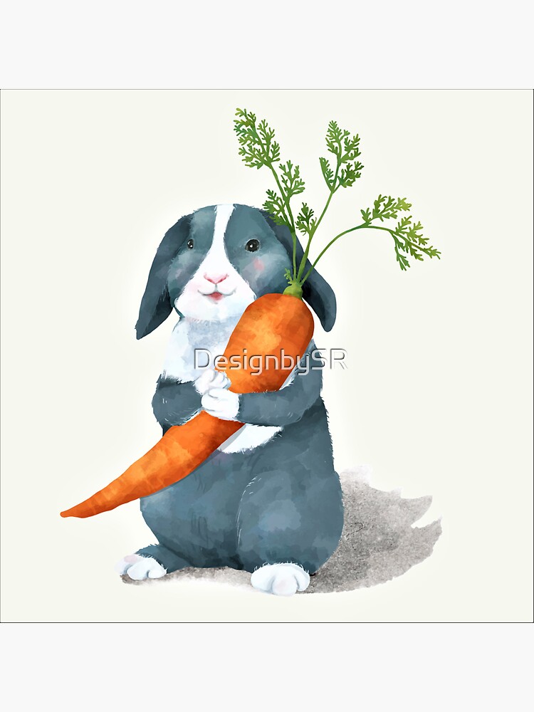 "Baby Peter Rabbit Hand-drawn painting holding Carrot" Sticker for Sale ...