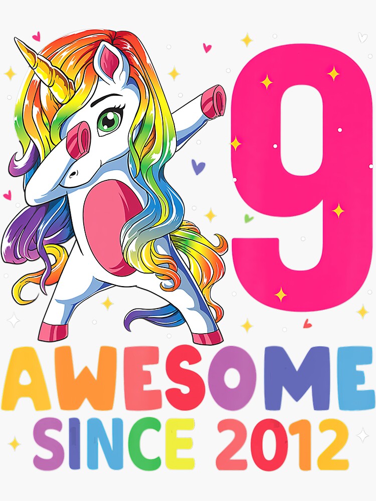 "9 Years Old 9th Birthday Unicorn Dabbing Shirt Girl Party _2 " Sticker for Sale by ...