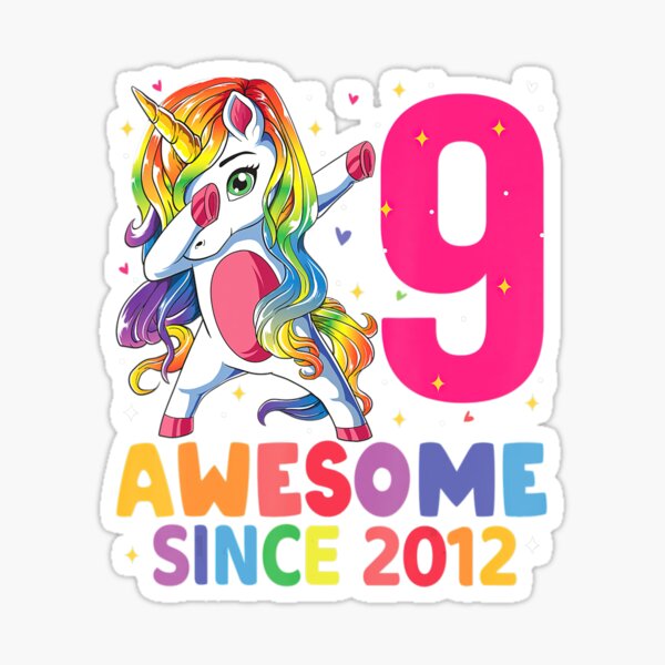 "9 Years Old 9th Birthday Unicorn Dabbing Shirt Girl Party _2 " Sticker for Sale by ...