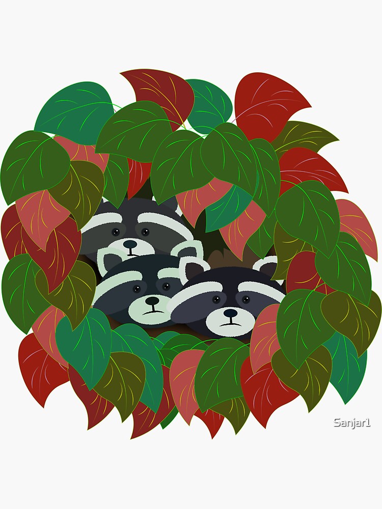 "raccoon Leaf Forest Tree nature creature leaves adventure" Sticker for ...