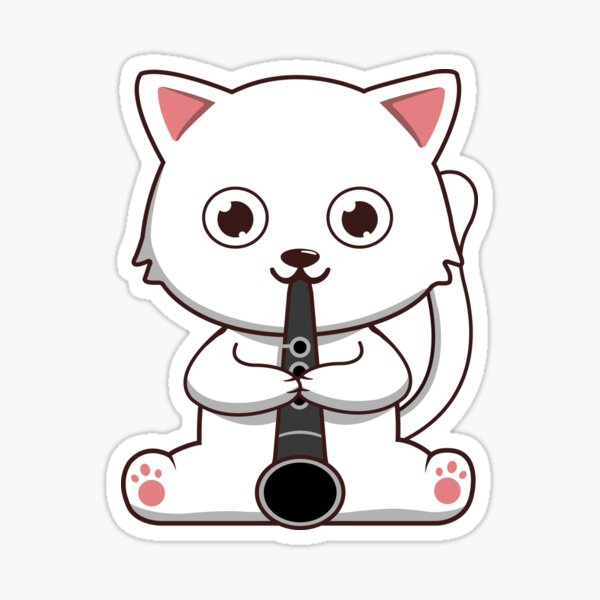 "Cute White Cat Playing The Clarinet" Sticker for Sale by Sthyouneed ...