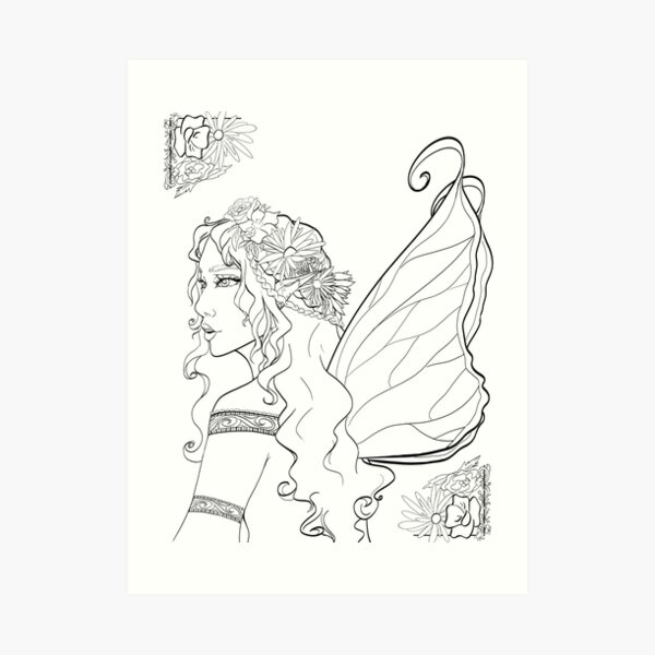 "Flower Fae Coloring Page" Art Print for Sale by SecretlyLemon | Redbubble