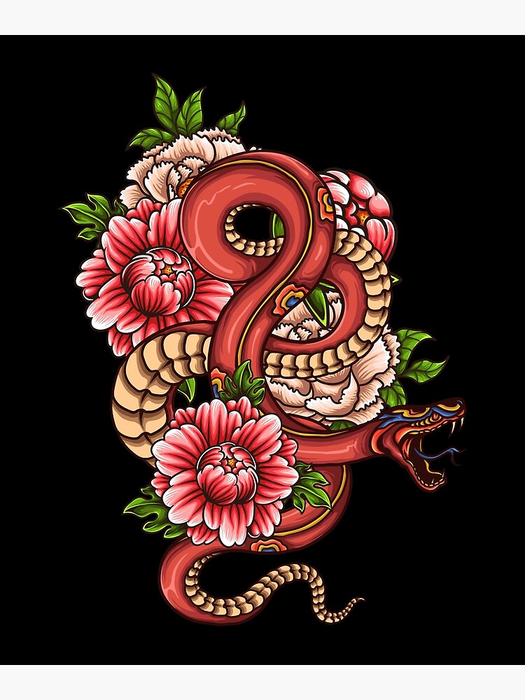 "Japanese Snake Sakura Flower Tattoo" Photographic Print for Sale by ...