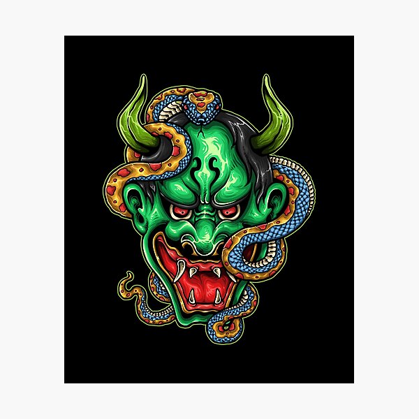 "Japanese Snake Demon Mask Tattoo" Photographic Print for Sale by Wachi ...