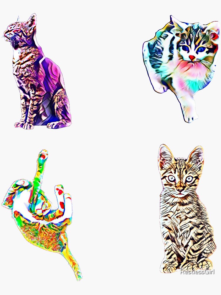 "Colorful Cat Sticker Pack" Sticker by RestlessGirl | Redbubble