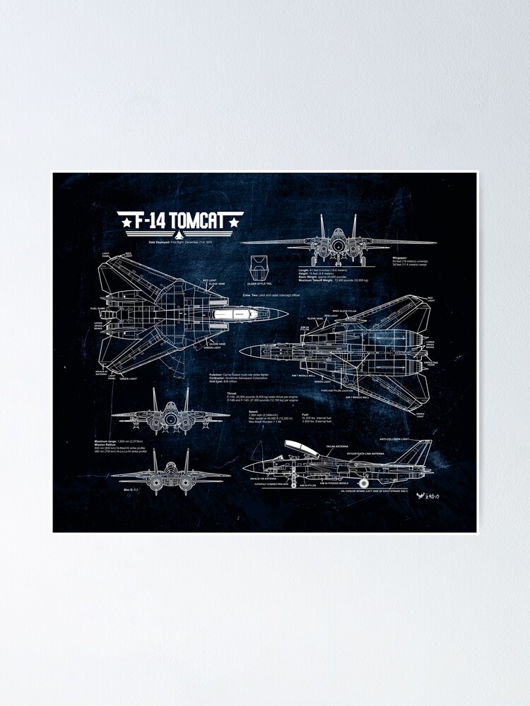 "Tomcat F-14 Blueprint Tapestry USAF Navy " Poster for Sale by ...