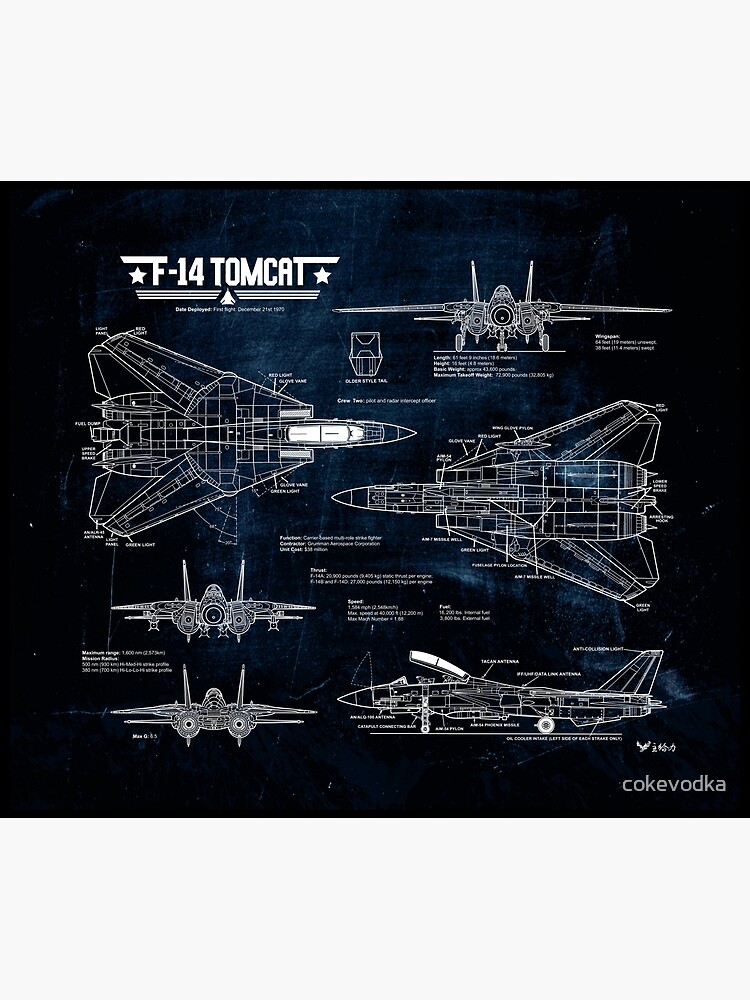 "Tomcat F-14 Blueprint Tapestry USAF Navy " Tapestry for Sale by ...