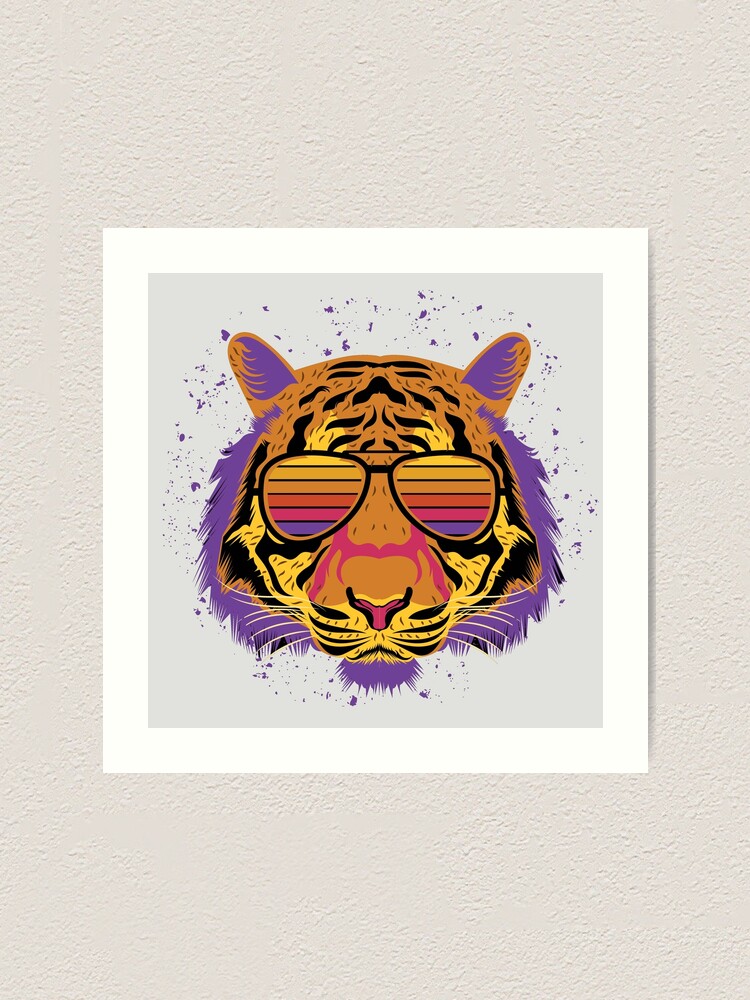"Retro Tiger with Sunglasses in a cool 80s Neon Style" Art Print by ...
