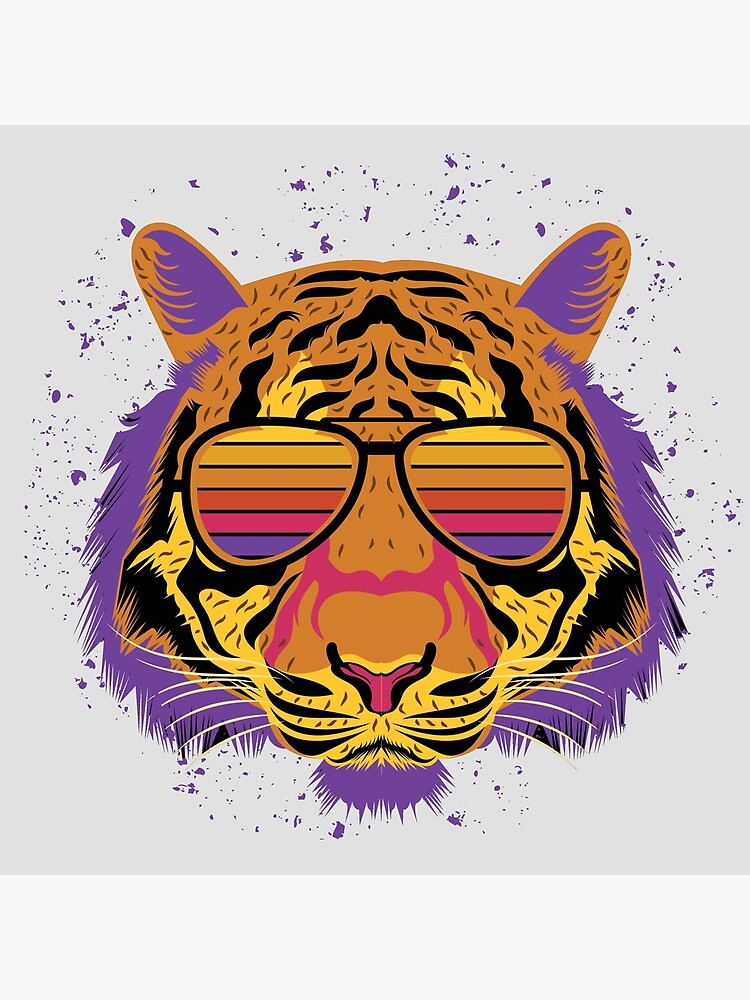 "Retro Tiger with Sunglasses in a cool 80s Neon Style" Art Print by ...