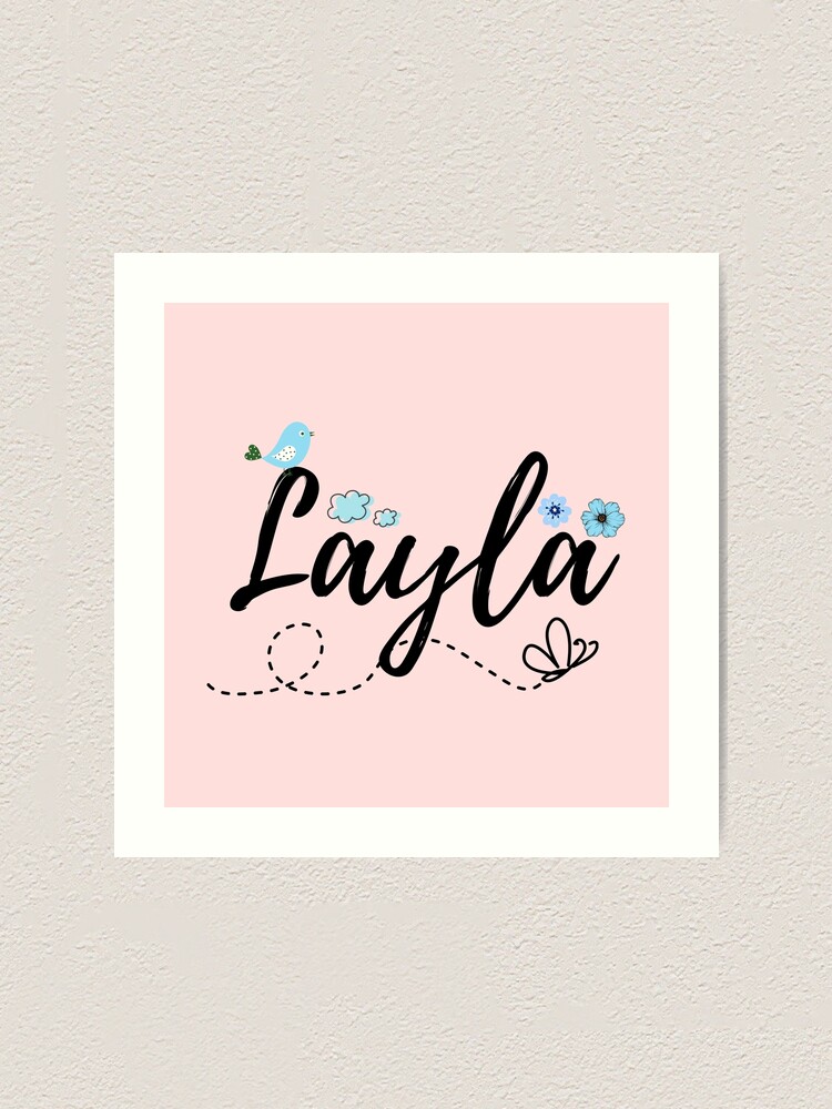 "Layla Name Baby Child Girl Pretty Flowers | Name Design Pink Blue ...