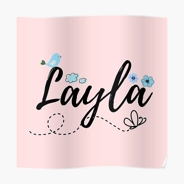 "Layla Name Baby Child Girl Pretty Flowers | Name Design Pink Blue ...