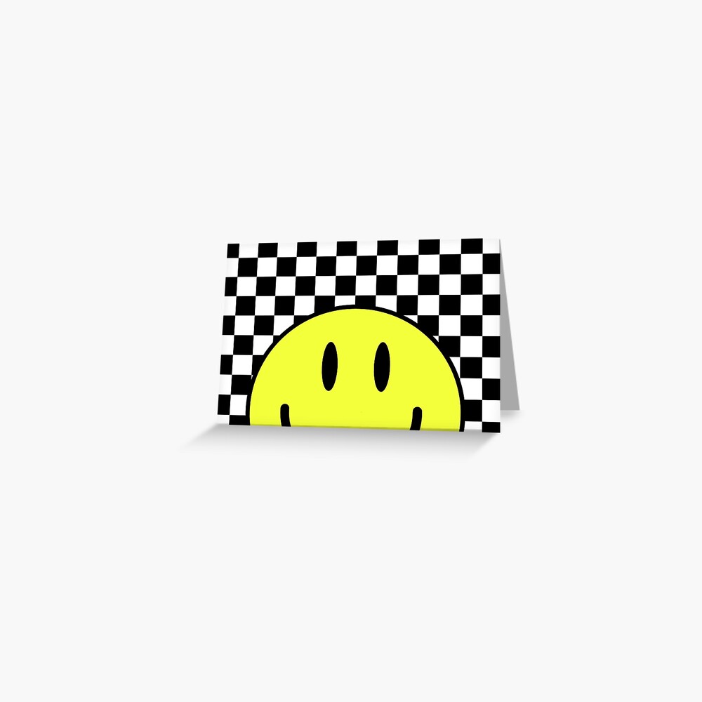 "Smiley Face checker board print black and wite" Greeting Card for Sale ...