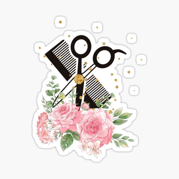 "Floral Hairdressing Scissors and Hairbrush" Sticker for Sale by ...