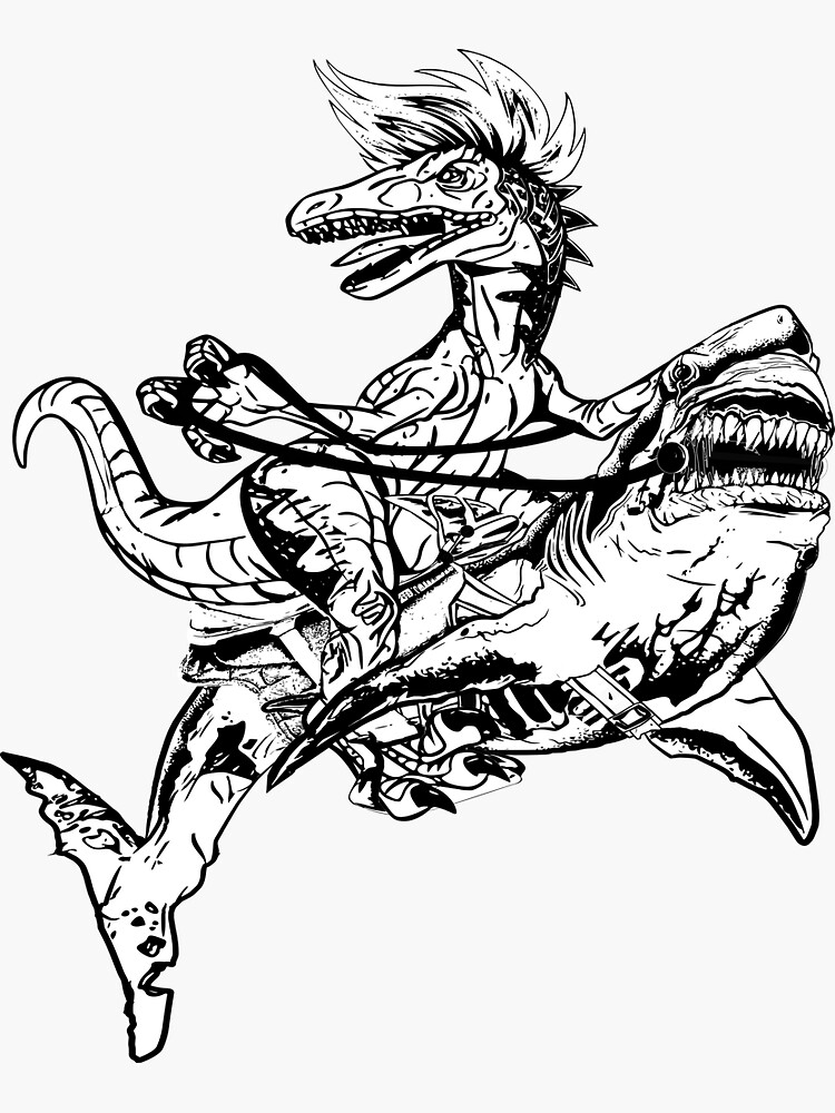 "Raptor riding Shark" Sticker for Sale by MysticMoonVibes | Redbubble