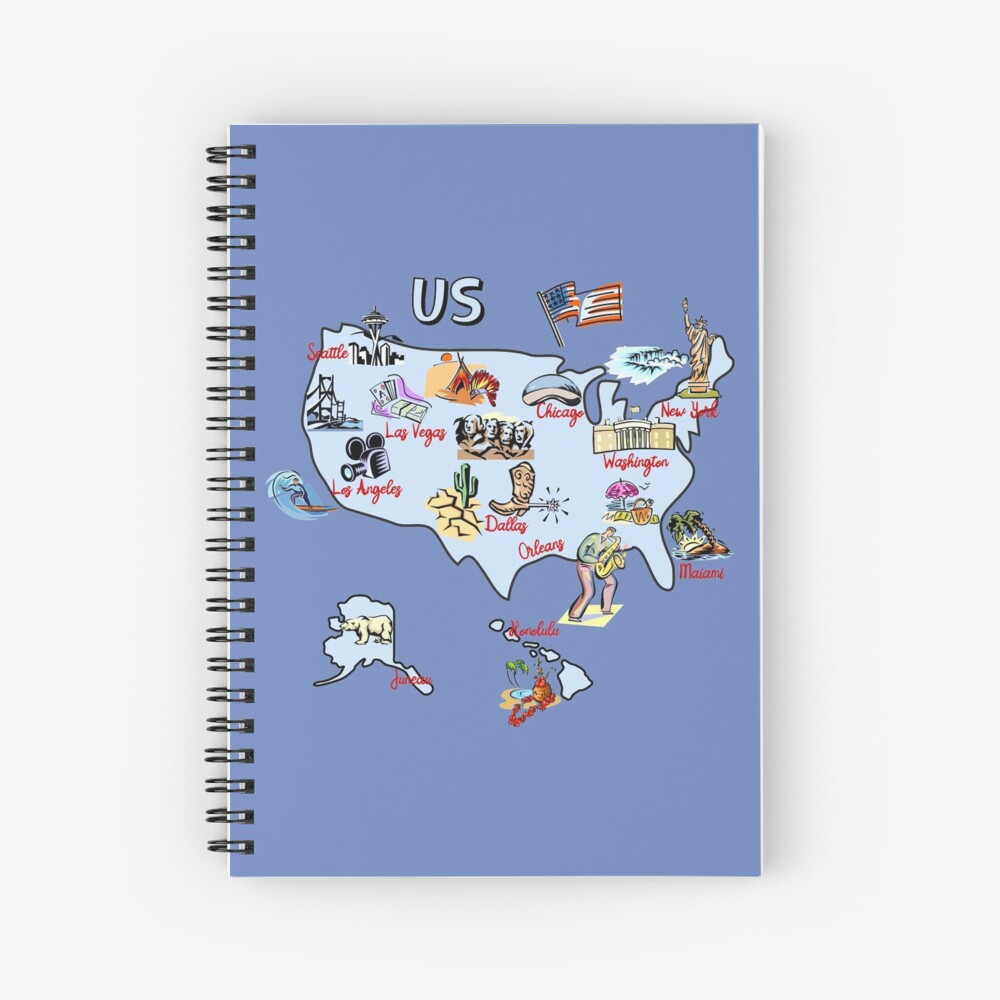 Cuaderno de espiral «Mapa dibujado a mano de Estados Unidos ...
