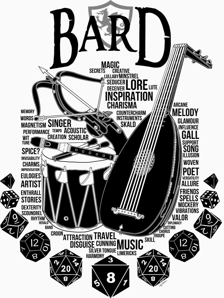 "Série de classes RPG Bard - Version noire Sticker" T-shirt for Sale by ...