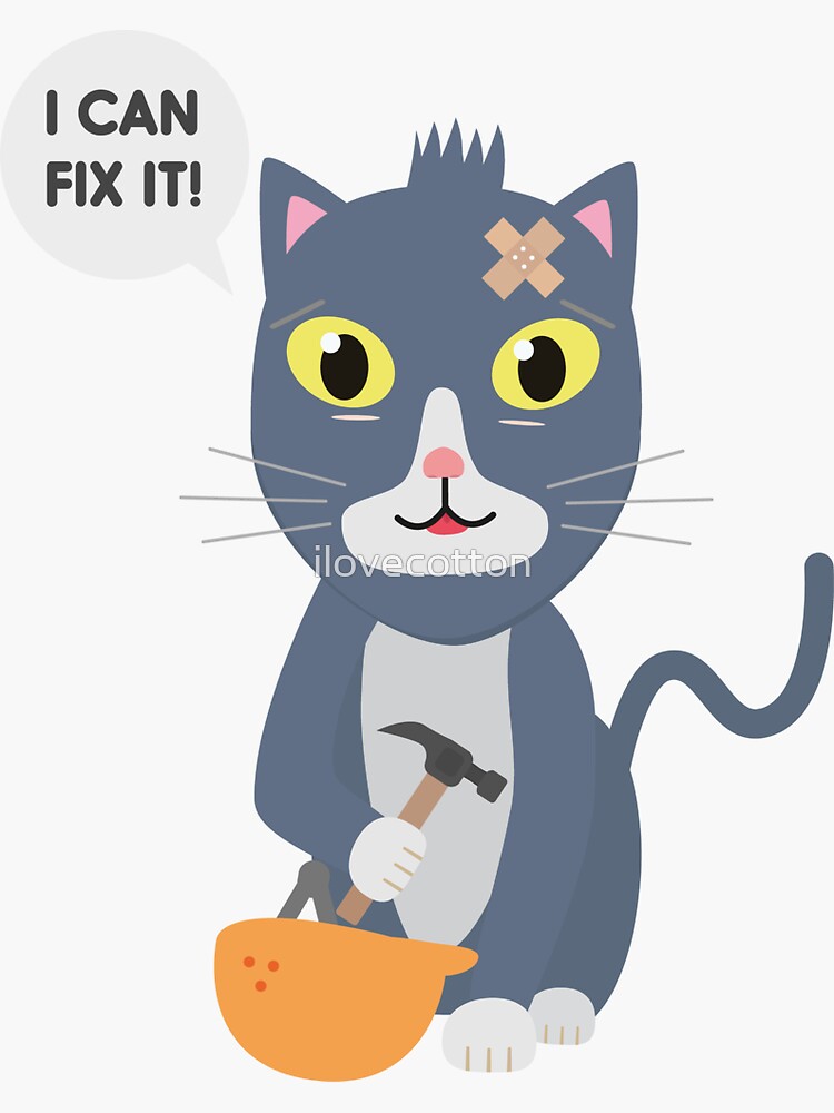 "Construction Worker Cat" Sticker by ilovecotton | Redbubble