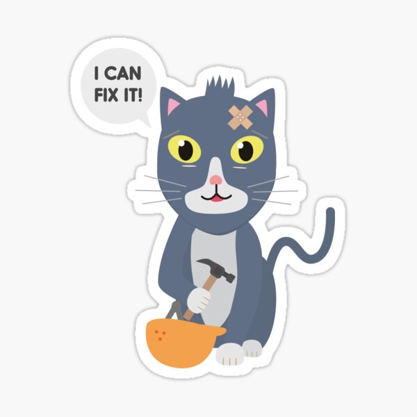 "Construction Worker Cat" Sticker by ilovecotton | Redbubble