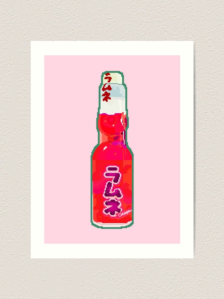 "Aesthetic strawberry ramune Japanese soda pixel art" Art Print by ...