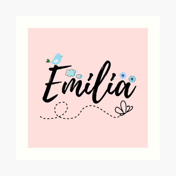 "Emilia Name Baby Child Girl Pretty Flowers | Name Design Pink Blue ...