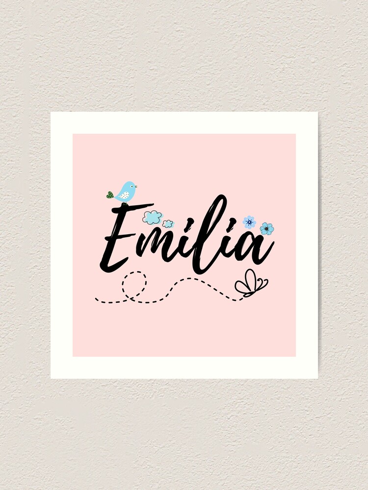 "Emilia Name Baby Child Girl Pretty Flowers | Name Design Pink Blue ...