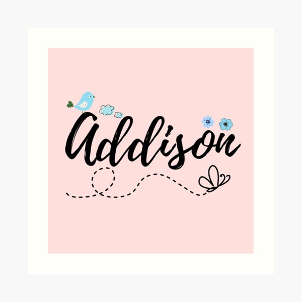 "Addison Name Baby Child Girl Pretty Flowers | Name Design Pink Blue ...